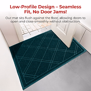 SlipToGrip Durable Door Mat - Green Plaid Design Entryway Rug - 42x35 inches, No-Slip and Washable - Indoor and Outdoor Use, Weatherproof - Ideal for Garage, Patio, and Front Entryway