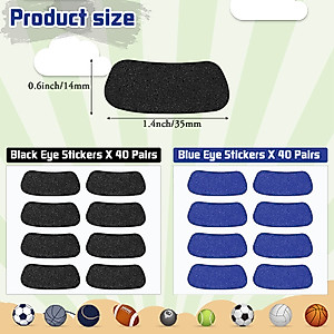 Leelosp 160 Pcs Eye Stick Softball Baseball Glitter Sports Eye Stickers Bulk Cheek Paint Football Eye Stickers Adhesive Strip School Items for Baseball Softball Football Lacrosse Sports(Black, Blue)