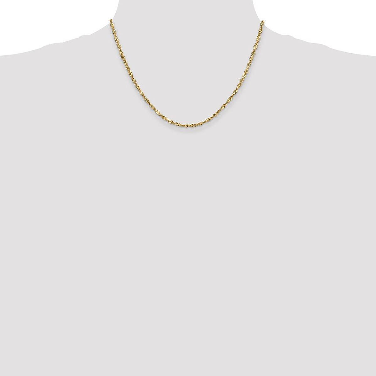 Solid 14k Yellow Gold 2mm Singapore Twist Chain Necklace - with Secure Lobster Lock Clasp 18"