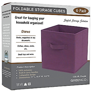 Greenco Foldable Storage Cubes Non-woven Fabric -6 Pack-(Purple)