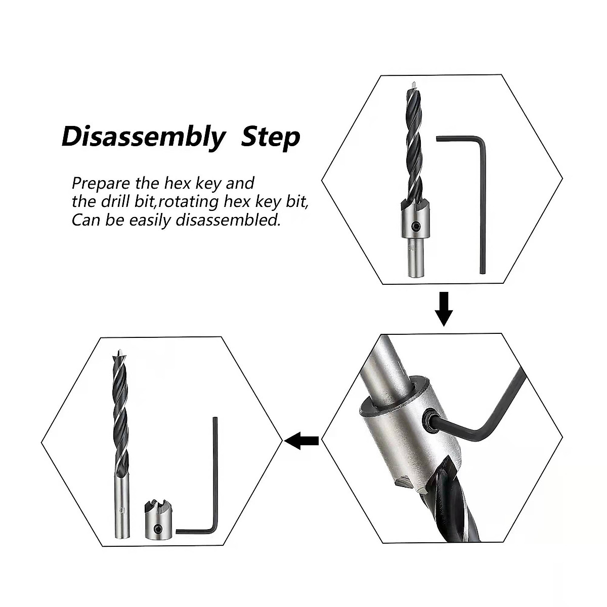 Chew Steel Tools, 11 Pack Woodworking Chamfer Drilling Tools Including 7 Brad Pointed Countersink Drill Bit with L-Wrench, 3 Titanium Countersink bits, 1 Hex Key Wrenc