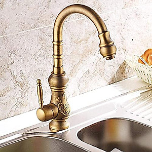 Kitchen Mixer Tap Kitchen Taps Antique Brass Kitchen Faucet Hot and Cold Rotating Single Handle Kitchen Sink Tap