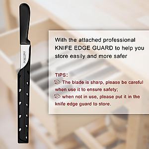 BOLEXINO 10 Inch Serrated Knife for Homemade Bread, Stainless Steel Bread Knife W/Wide Wavy Edge, Multi-Purpose Kitchen Knife, Efficient Cake Slicer, Sharp for Cutting (Black Handle)