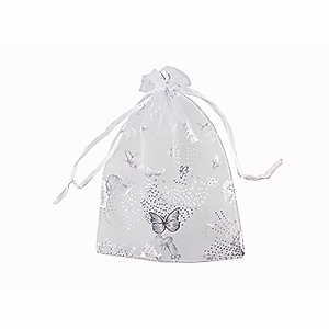 QIANHAILIZZ 5 x 7 Inch White 100 Butterfly Organza Jewelry Gift Pouch Candy Pouch Drawstring Wedding Favor Bags SDHD211301810X