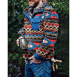Beotyshow Mens Aztec Fleece Jackets Fuzzy Sherpa Sweatshirts Button down Pullover Coats Western Vintage Sweaters with Pocket