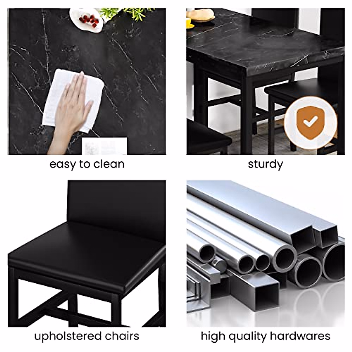 AWQM Faux Black Marble Dining Table with 4 Upholstered Chairs, 5-Piece Dining Room Table Set for Small Space, Breakfast Table Bar Table and Chairs Set for 4, Home & Kitchen Sets