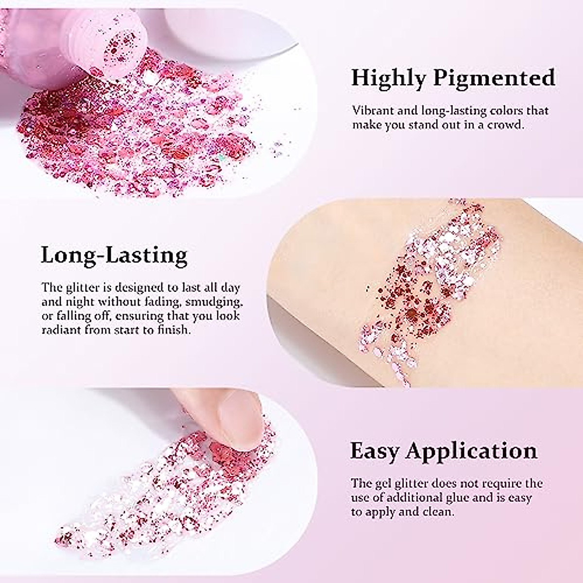 TEOYALL Long Lasting Body Glitter Holographic Sparkling Cosmetic Grade Chunky Glitter for Face Hair (White)