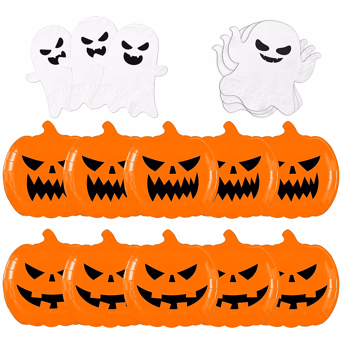 Halloween Plates and Napkins, 60Pcs Pumpkin Plates and Ghost Napkins Pumpkin Plates and Napkins for Halloween Party Decorations, Orange Halloween Paper Plates and Napkins for Kids Halloween