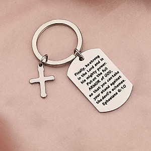 Put On The Full Armor of God Keychain Christian Jewelry Bible Verse Ephesians 6:10 Religious Gift for Men or Women (Keychain S)