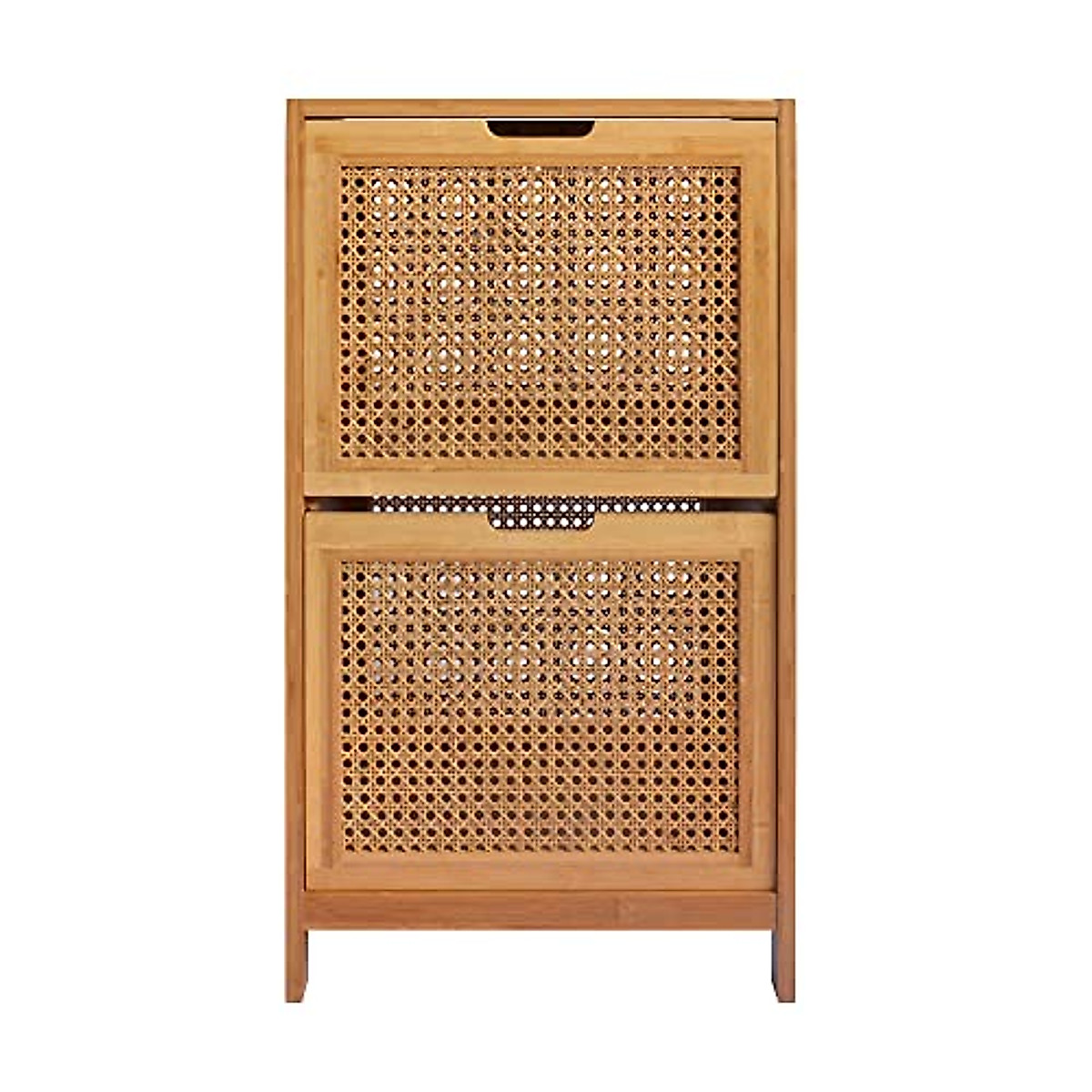2-Shelf Storage Drawers, a Combination of Rattan-Weaved Basket and Natural Bamboo, Light Weight Night Stand