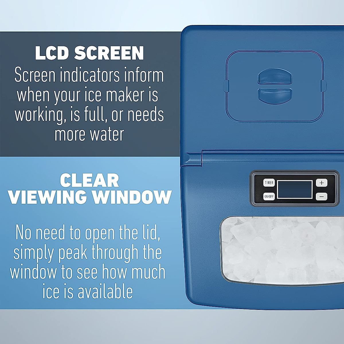 Deco Chef Countertop Ice Maker 40LB/24H, 24 Full Cubes Every 15 Minutes, Adjustable Size, Digital Control and Timer, Self-Cleaning, EZ Access Flip Lid, Scoop Included, Blue