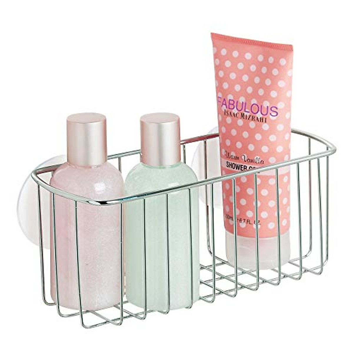 iDesign Rondo Metal Wire Suction Bathroom Shower Caddy Rectangular Basket for Shampoo, Conditioner, Soap, Creams, Towels, Razors, Loofahs, 4" x 8.8" x 5", Stainless Steel