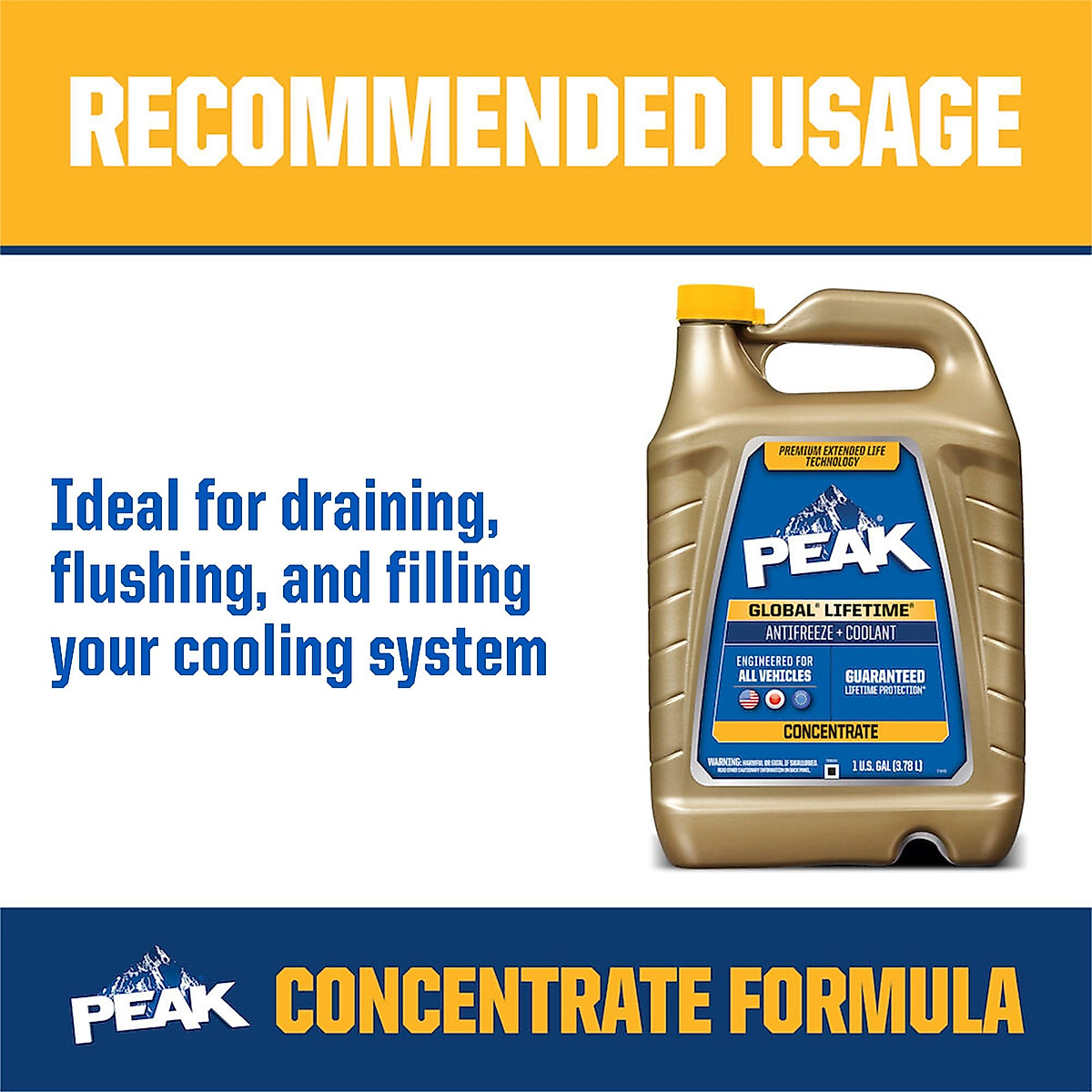 PEAK Global Lifetime Concentrate Antifreeze and Coolant for All Vehicles, 1 Gal.