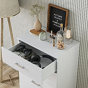 TTVIEW 5 Drawer Dresser Chest, Freestanding Dresser Storage Tower with Metal Handles, White Storage Cabinet for Living Room, Kitchen, Entryway, Closet