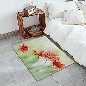 Oil Painting Blooming Poppy Flowers Antifatigue Kitchen Bath Door Mat Cushioned Runner Rug, Washable Welcome Floor Sink Mat, Waterproof & Non-Slip Comfort Standing Doormat for Kitchen, 18"x30"