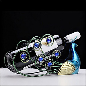 CdyBox Elegant Peacock Wrought Iron Wine Rack Single Bottle Tabletop Holder Creative Furnishing Articles Display