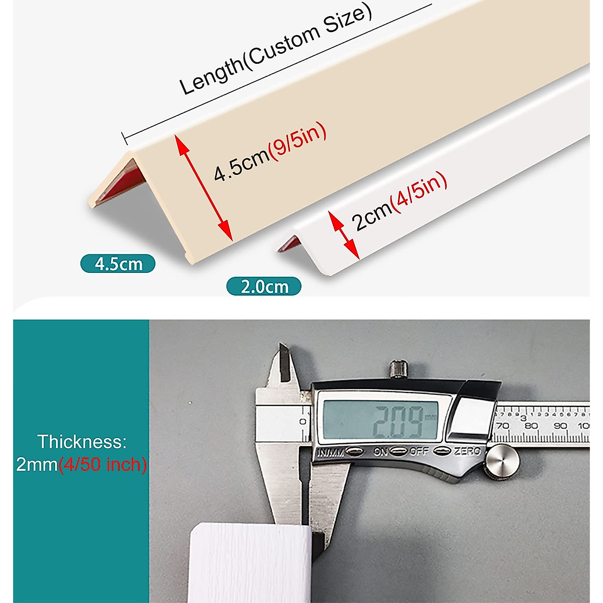 White Corner Shield for Walls with Pre-Tape Adhesive, 39 43 47 51 55 59 63 67inch Long, Waterproof PVC Corner Guard Edge Protectors, Anti-bumping Strips ( Color : 2cm(4/5") Wide , Size : 170cm/67in )