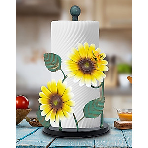 Metal Apple Blossom Paper Towel Holder Countertop, Kitchen Paper Towel Stand Holder for Kitchen Organization and Storage, One-Handed Operation Countertop Roll Dispenser for Standard and Large Rolls