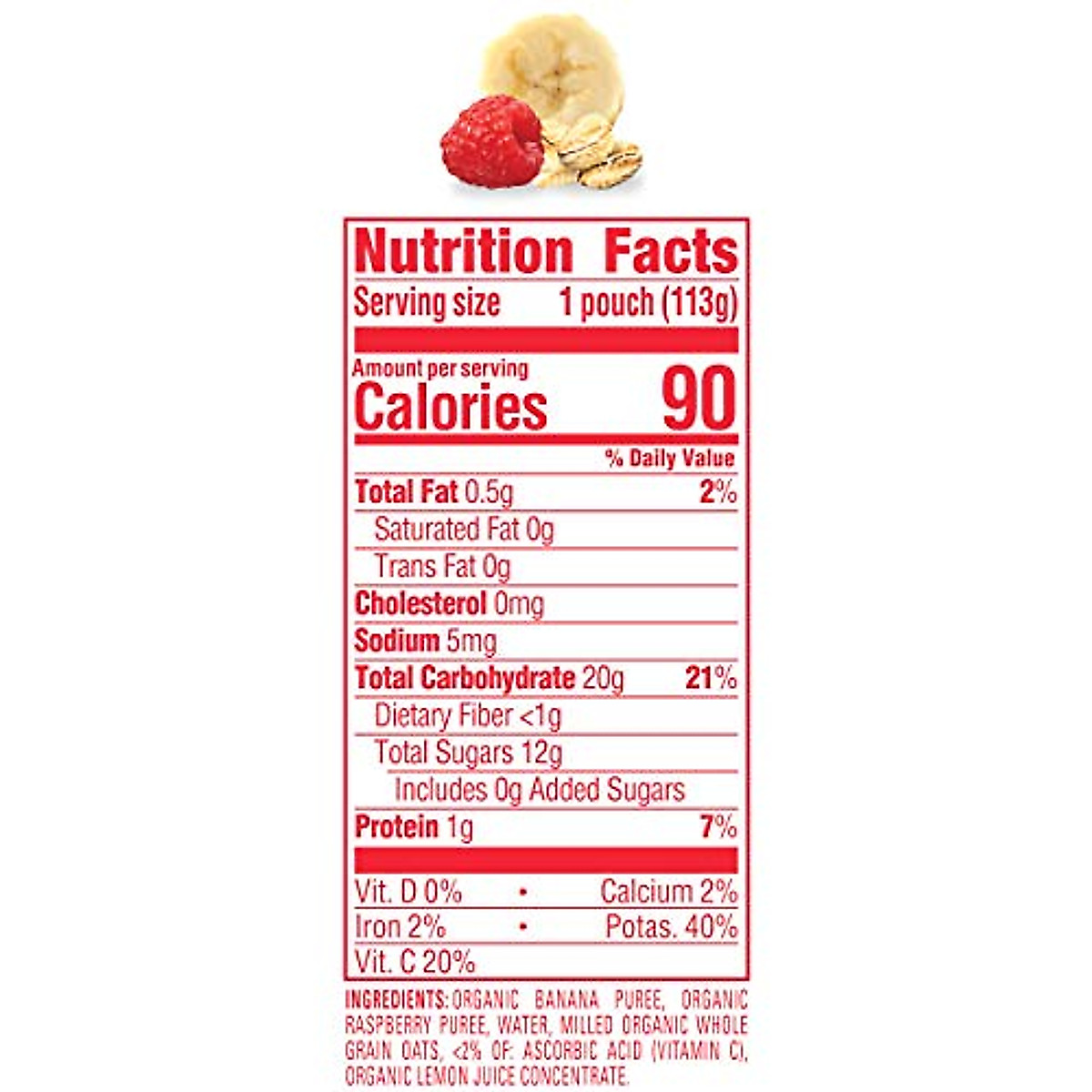 Happy Baby Organics Clearly Crafted Stage 2 Baby Food Bananas Raspberries & Oats, 4 Ounce Pouch Resealable Baby Food Pouches, Fruit & Veggie Puree, Organic Non-GMO Gluten Free Kosher (Pack of 8)