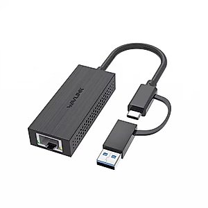 USB C to 2.5G Ethernet Adapter, WAVLINK 2-in-1 USB 3.2 Type A/Type C (Thunderbolt 3/4) to 2.5 Gigabit Ethernet Adapter RJ45 LAN Network Converter for Windows, Mac OS, iPad OS and More