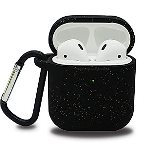 AirPods Case,with Keychain [Front LED Visible], HappyCover Thicken Shockproof 360° Super Cute Glittery Protective Silicone Skin Cover Compatible for Airpods Charging Case 2 & 1 (Black - Fashion)