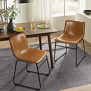 Waleaf Dining Chairs,Faux Leather Dining Chairs Set of 2,18 Inch Kitchen Dining Room Chairs with Backrest and Metal Leg,Mid Century Modern Armless Chair,Upholstered Seat