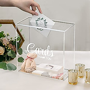 InfinCreats Wedding Card Box for Reception with Slot, Clear Acrylic Card Box for Wedding, 10''x10''x5'' White