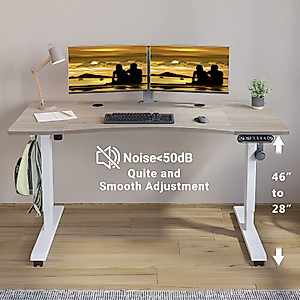 Jceet Adjustable Height Electric Standing Desk - 55 x 30 Inch Sit Stand Computer Desk with Splice Board, Stand Up Desk Table for Home Office, White Frame/Oak Top(with Radian)