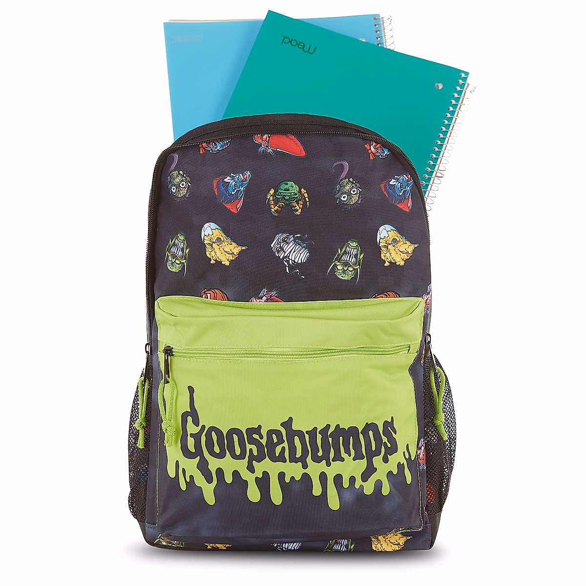 Goosebumps Horror Mask Allover Backpack Monsters and Zombies R.L. Stine Knapsack for Boys, Girls, Adults (Black)