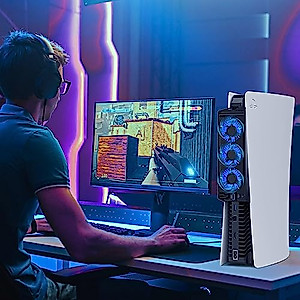 for PS5 Cooling Fan with Led Light, Quiet for PS5 Fan Cooling Fan HUIJUTCHEN for PS5 Cooler Cooling Fan for Playstation 5 Fan with 3 Small Fans 3.0 USB Port 2 Fan Speed Setting Fan