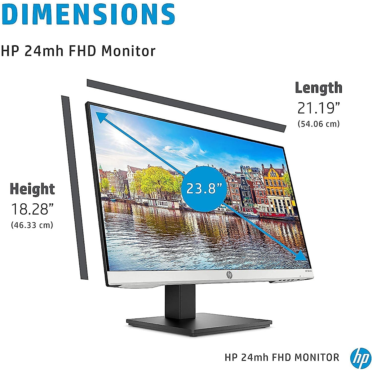 HP New Premium 24mh Series Monitor: 24" FHD IPS Display, Built-in Speakers, VESA Mounting, Height/Tilt Adjustment, HDMI, VGA, DisplayPort, 75Hz Refresh Rate, TF-HDMI Cable
