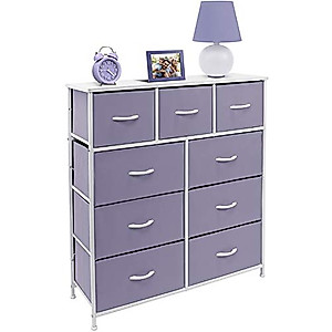 Sorbus Kids Dresser with 9 Drawers - Furniture Storage Chest Tower Unit for Bedroom, Hallway, Closet, Office Organization - Steel Frame, Wood Top, Fabric Bins (Purple, Solid)