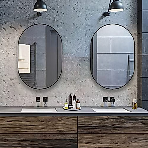 Manocorro Oval Wall Mirror, 20" x 30", Black Oval Bathroom Mirror, Large Wall Mounted Mirror w/Metal Frame, Vertical & Horizontal, Prefect for Entryway, Bedroom, Fireplace (20''x30'', Black)