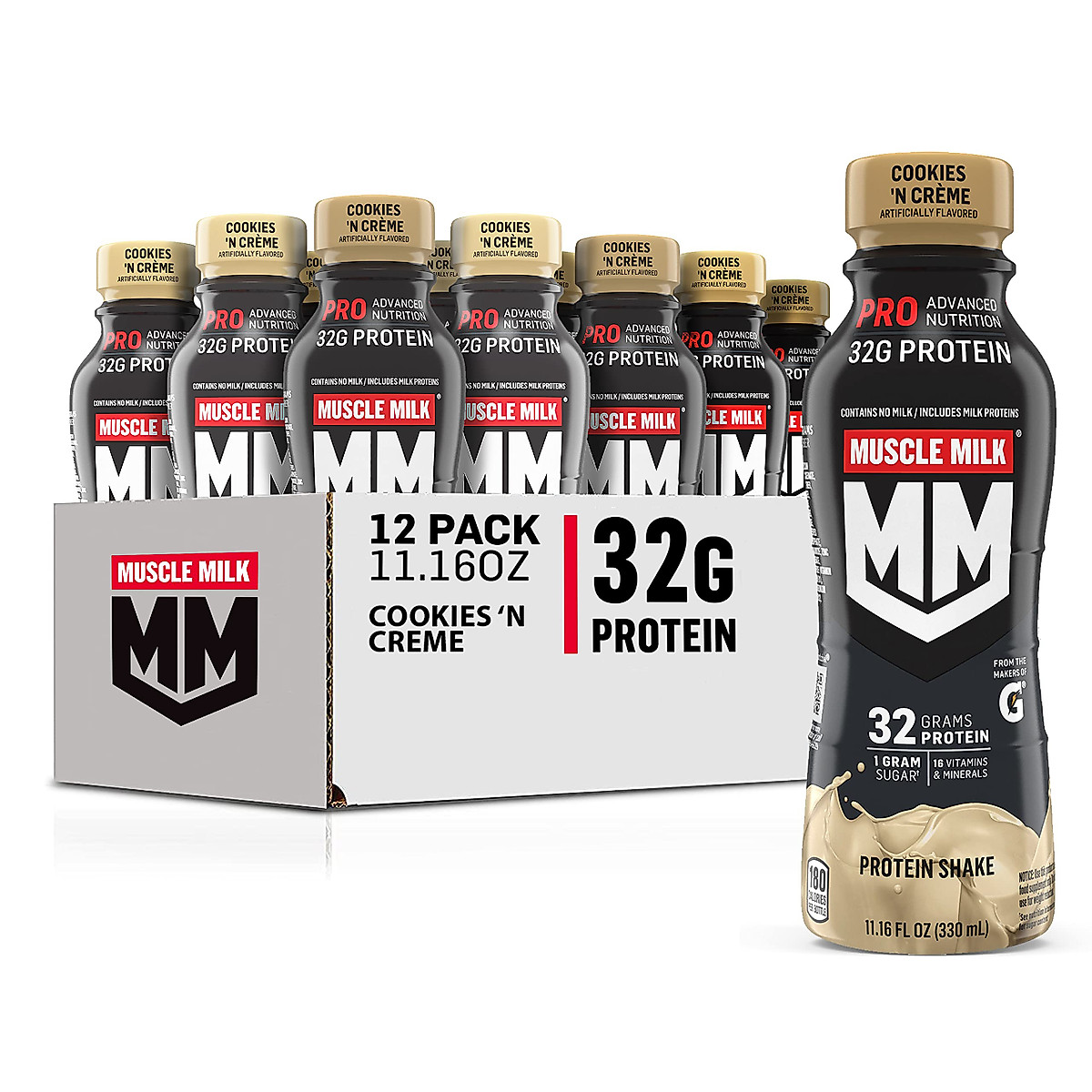 Muscle Milk Pro Series Shake, Cookies 'n Creme, 11.16 Fl Oz Bottles (Pack of 12)