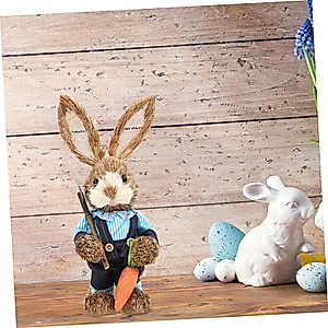 IMIKEYA Handmade Straw Rabbit Woven Bunny Statue Woven Easter Bnunny Garden Sculpture Spring Rabbit Figurines Rabbit Decoration Outdoor Tabletop Decor Bunny Decor Manual Dead Grass Lovers