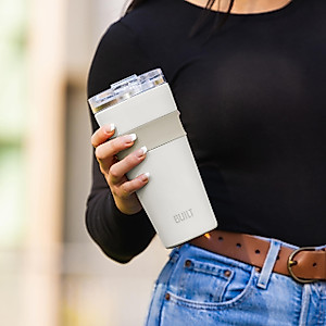 BUILT 24oz Shasta Double Wall Vacuum Insulated Stainless Steel Tumbler with Easy to Clean Flip to Open Lid, Marshmallow