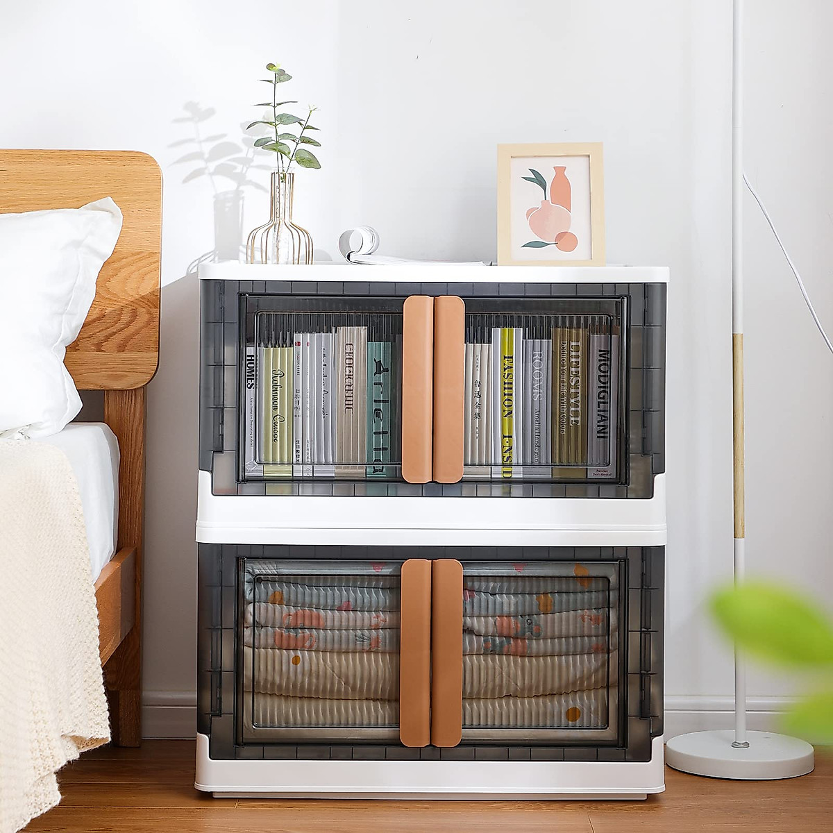 UrbanX Collapsible Storage Cabinet- Versatile and Easy to Assemble Storage Solution for Home and Office- Storage Bins With Lids/Plastic Storage/Stackable- 19 Gal Folding Storage Box- White- 2 pieces