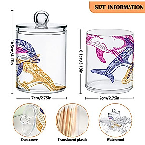 WELLDAY Apothecary Jars Bathroom Storage Organizer with Lid - 14 oz Qtip Holder Storage Canister, Three Bottlenose Dolphins Mandala Clear Plastic Jar for Cotton Swab, Cotton Ball, Floss Picks, Makeup