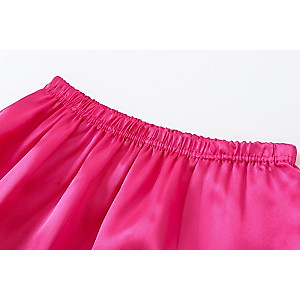 Vopmocld Big Kids Unisex Pjs Set Girls Boys Silk Pajama Sets Satin Clasic Sleepwear Summer 2 Pieces Button Down Nighty, Rose 10