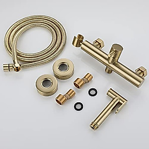 MINJING Toilet Shower Spray Mixer Set Brushed Gold Single Handle Wall Mounted Bidet Attachment Faucet Sprayer Kit for Toilet Hot and Cold Single Function Bathroom Toilet Bidet Mixer Spray Kit