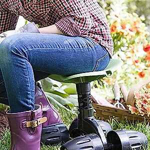 Deluxe Garden Rocker Rolling Work Seat with Comfort Cushion and Patented Rocking Wheels Stool Cart |Made in USA | Model GB1321