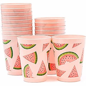BLUE PANDA Pink Plastic Tumbler Cups for Watermelon Party (16 oz, 16 Pack)