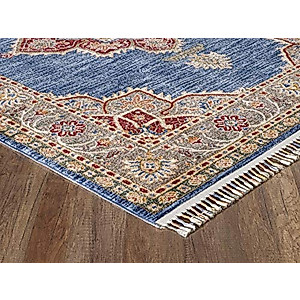LUXE WEAVERS Otika 8694 Modern Oriental Premium Blue Area Rug 8x10, Geometric Fringe Rug