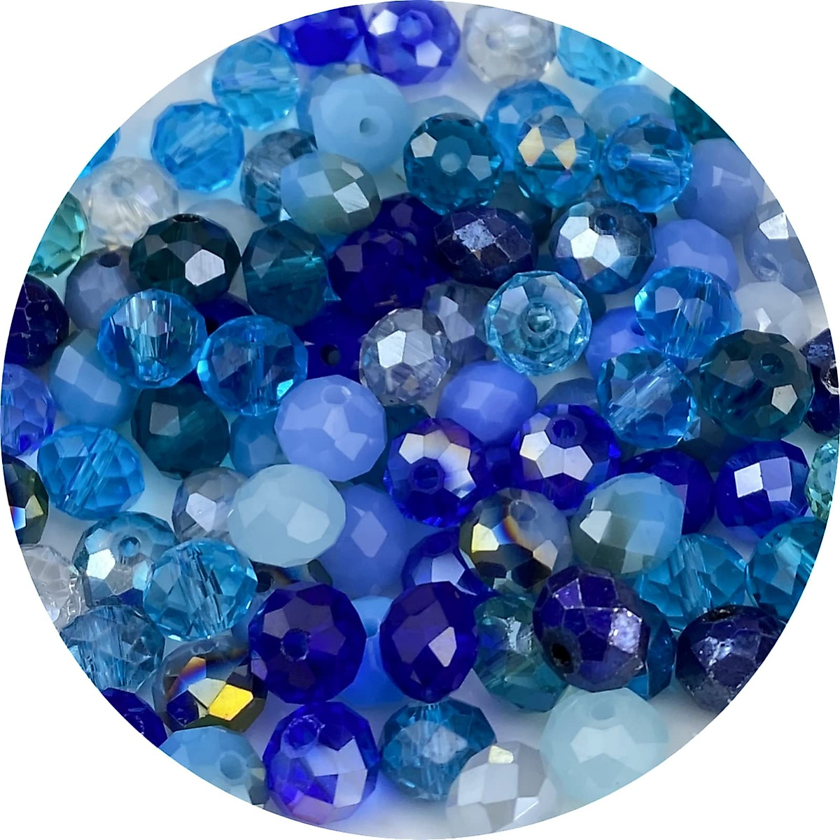 Honkoolly 100pcs Crystal Glass Beads 8mm Faceted Rondelle Glass Beads with Hole Glass Spacer Beads for Bracelets Necklace Earring DIY Jewelry Making Craft(Blue Series)