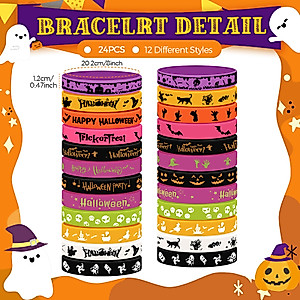 48 Pcs Halloween Pencils Halloween Rubber Bracelets Set Halloween Party Favors for Kids Ghost Pumpkin Skeleton Bat Spider Pencils Silicone Wristbands Trick or Treat Gifts Classroom Gifts for Students