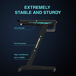 ESGAMING Gaming Desk with led Lights and USB Ports for Home Office and Gaming, RGB Gaming Table 44.5 inch Z Shaped Computer Desk with Cup Holder, Headphone Hook, Lighting Remote Controller, Black