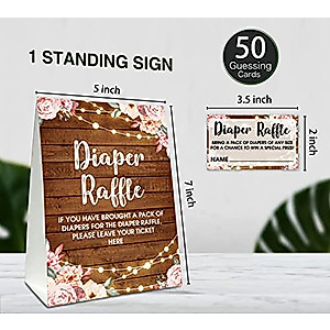 WwongxianB Wood Pattern Floral Raffle for Party Favors Games(1 Standing Sign + 50 Cards)