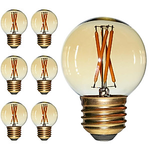 FANNIS Vintage Dimmable LED Bulbs, G50 G16.5 Edison Bulb, Equivalent 20W- 40W, Soft Warm Light 2200K, E26 Medium Base, Amber Glass LED Filament Light Bulb, Pack of 6