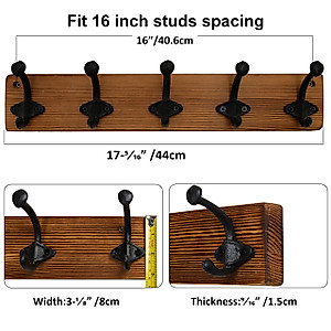 WEBI Rustic Coat Rack Wall Mount,5 Cast Iron Coat Hooks Wall Mounted,Heavy Duty Antique Vintage Hooks for Hanging Coats,Jacket,Clothes,Black