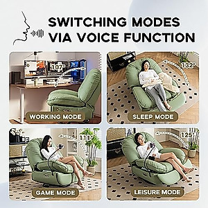 Power Recliner Sofa Voice Control Home Theater Seating with Adjustable Backrest Footrest Swivel Glider Chair with USB Charger, Bluetooth Music Player, Cellphone Holder for Living Room Bedroom (Green)